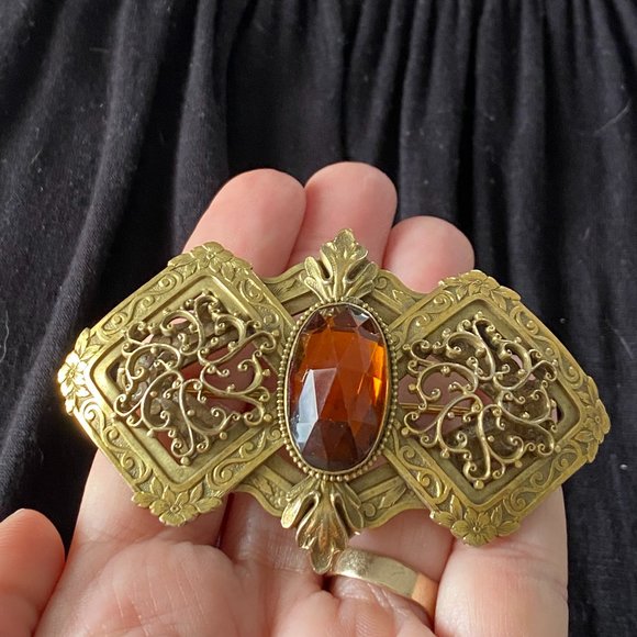 Jewelry | Antique Filagree Designed Bezel Set Carmel Crystal Brooch ...